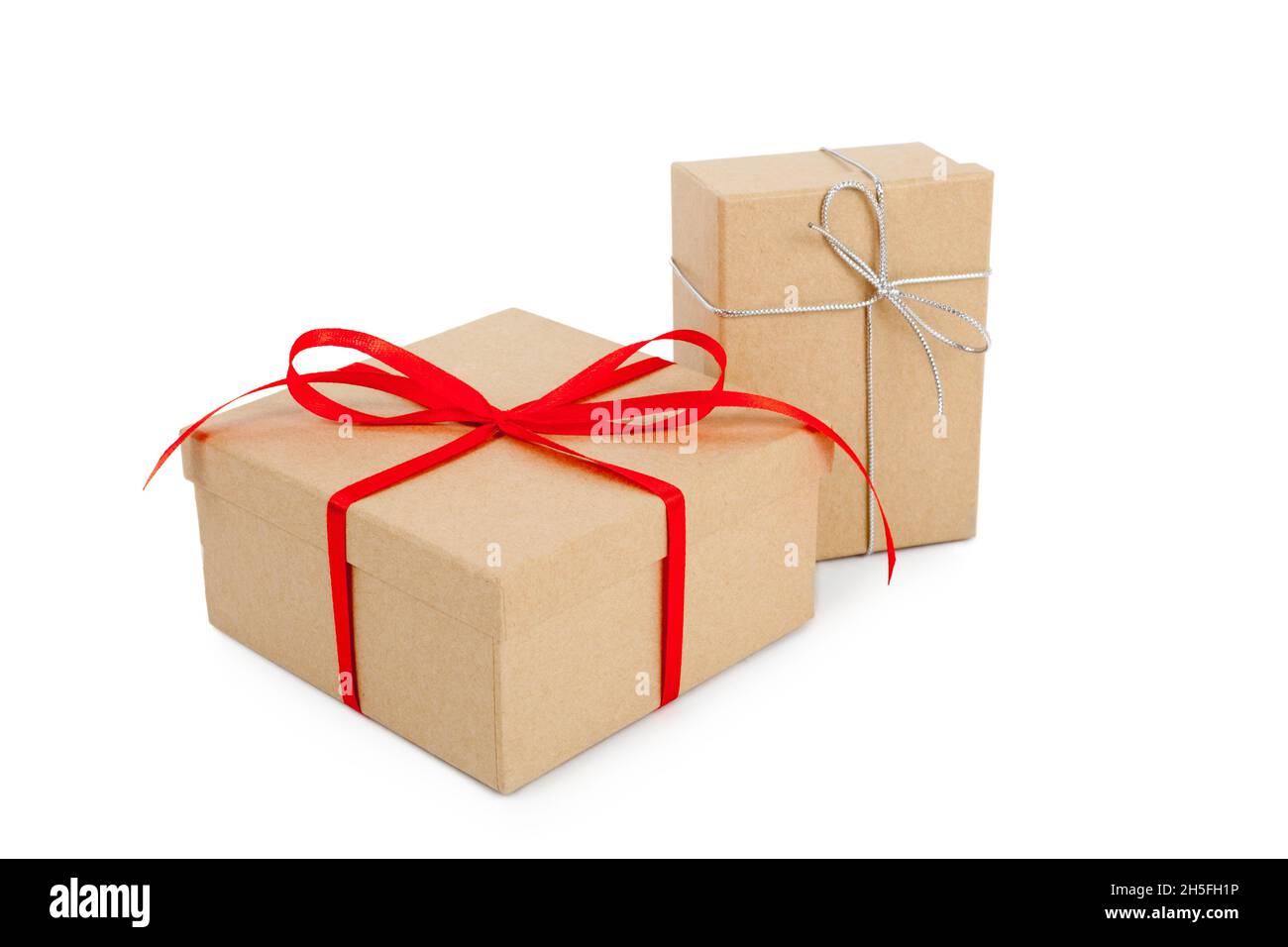 Craft paper gift boxes on the white background Stock Photo - Alamy