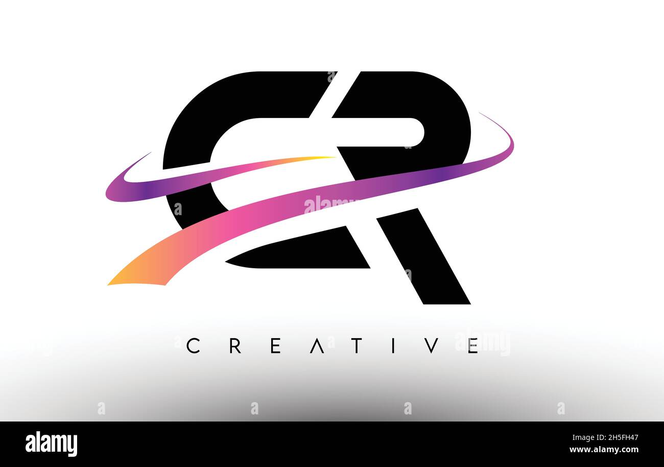 CR Logo Letter Design Icon. CR Letters with Colorful Creative Swoosh ...