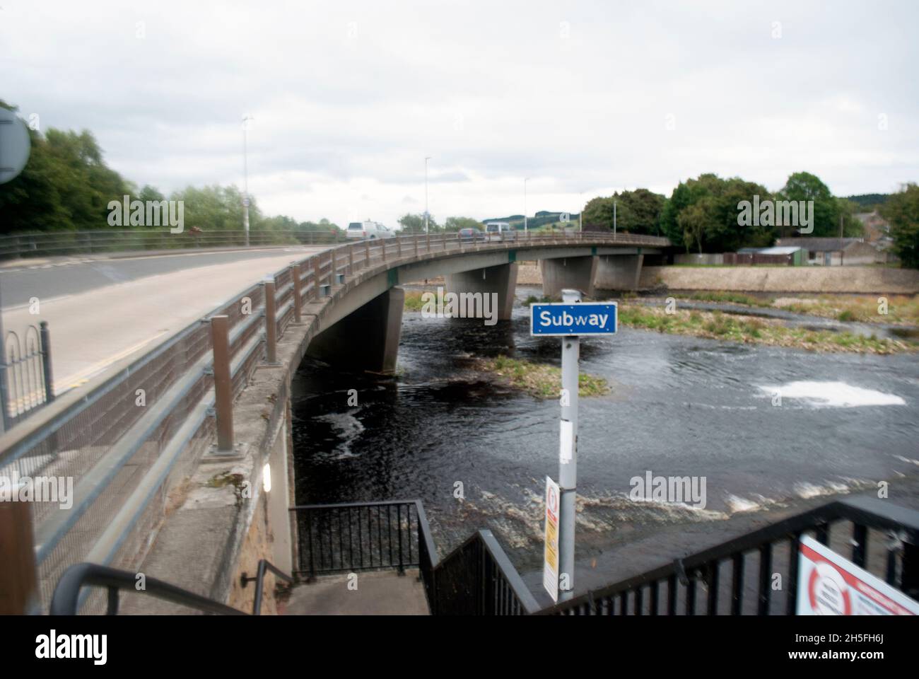 Steps down to subway next to River South Tyne flowing beneath New ... Steps down to subway next to River South Tyne flowing beneath New ...