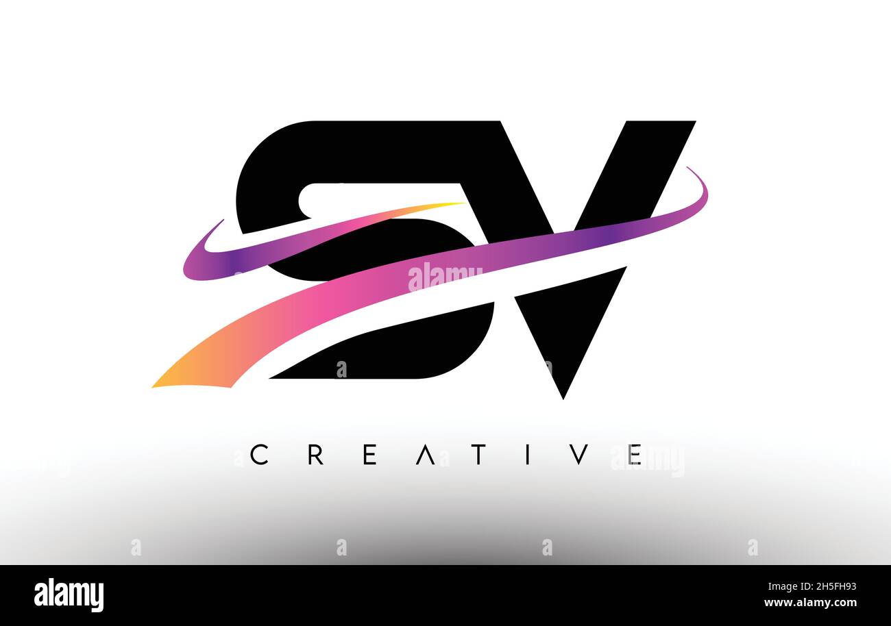 SV Logo Letter Design Icon. SV Letters with Colorful Creative Swoosh ...