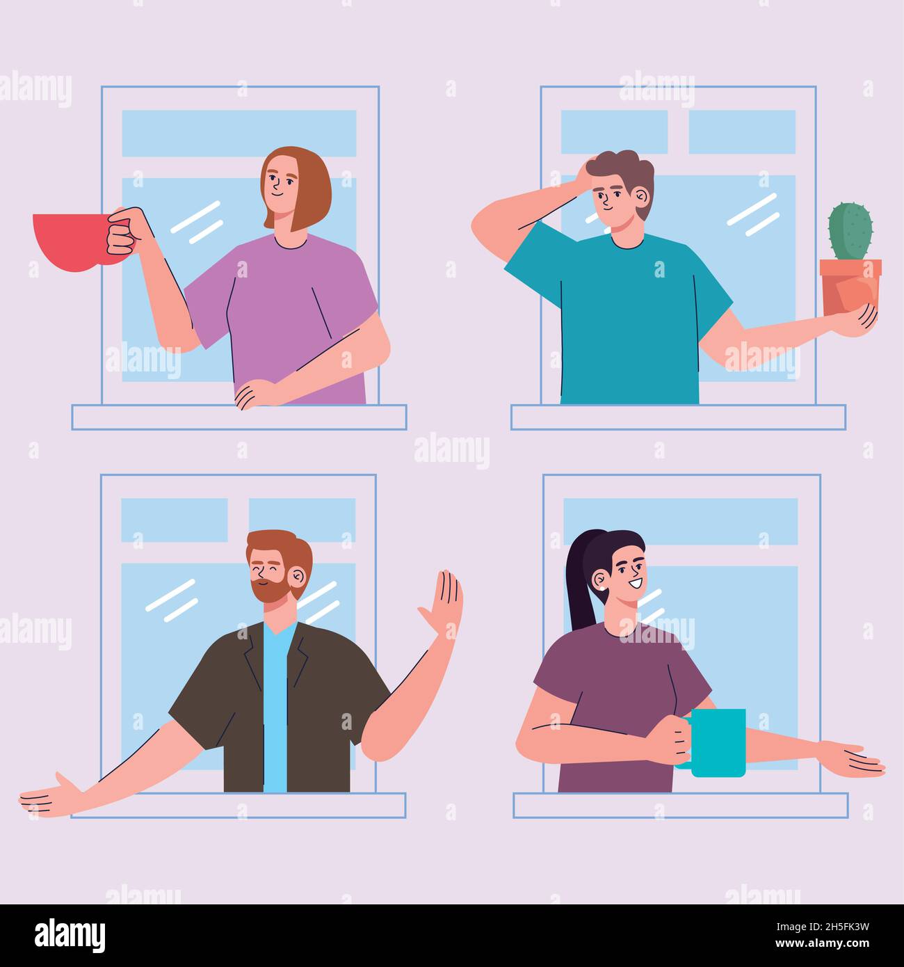 neighbors sharing things through window Stock Vector Image & Art - Alamy