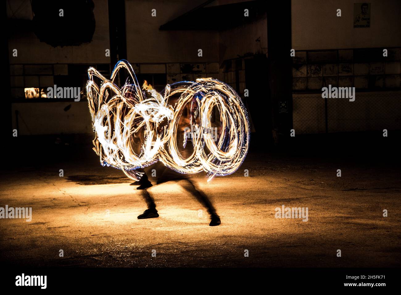 night dancing amazing fire show Stock Photo - Alamy