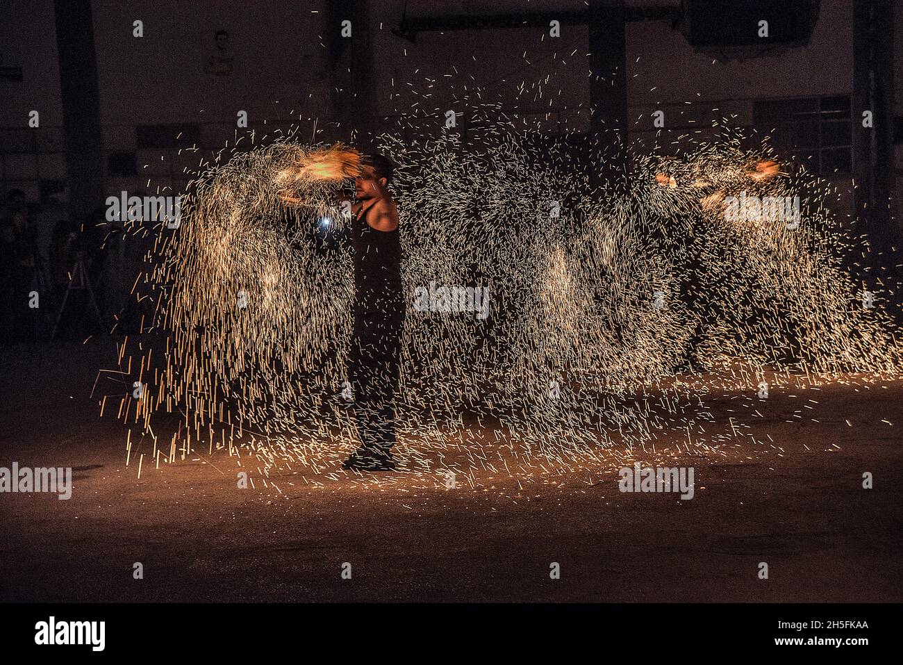 night dancing amazing fire show Stock Photo - Alamy