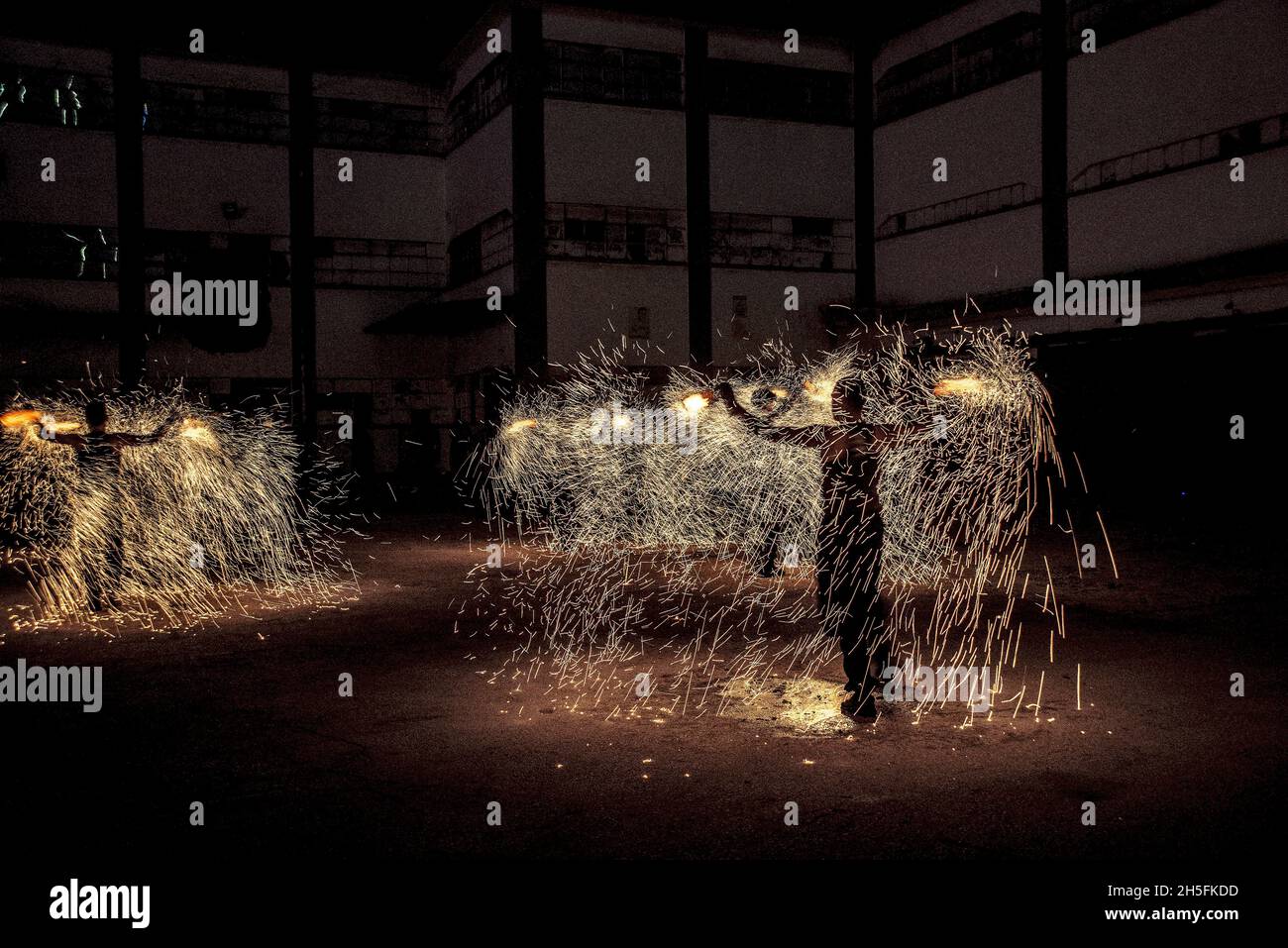 night dancing amazing fire show Stock Photo - Alamy