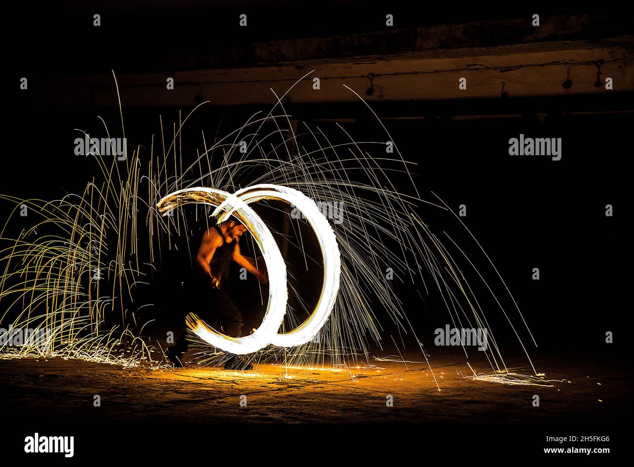 night dancing amazing fire show Stock Photo - Alamy