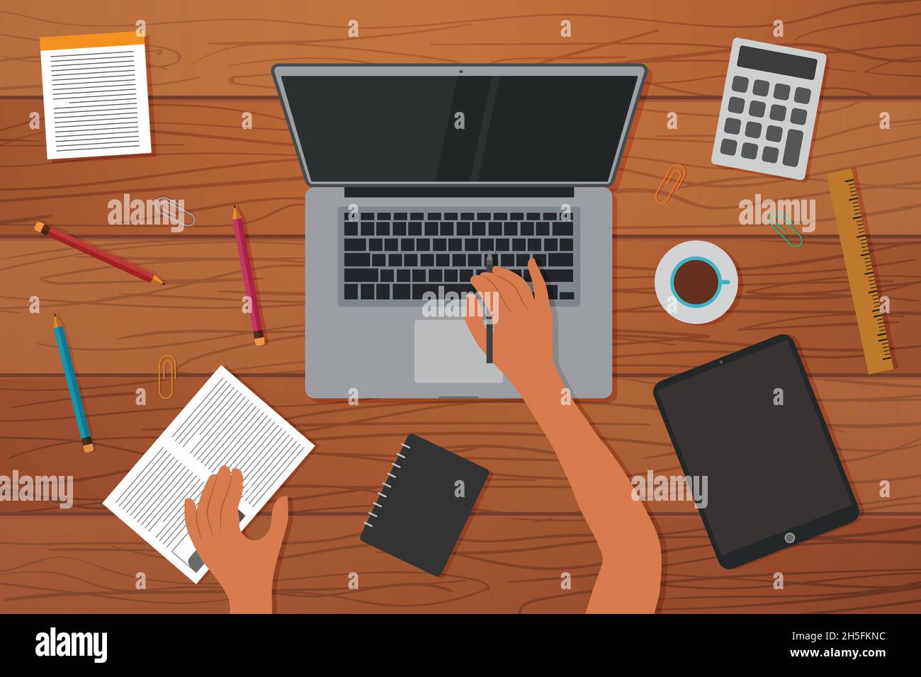 Creative desk top view Stock Vector Images - Alamy