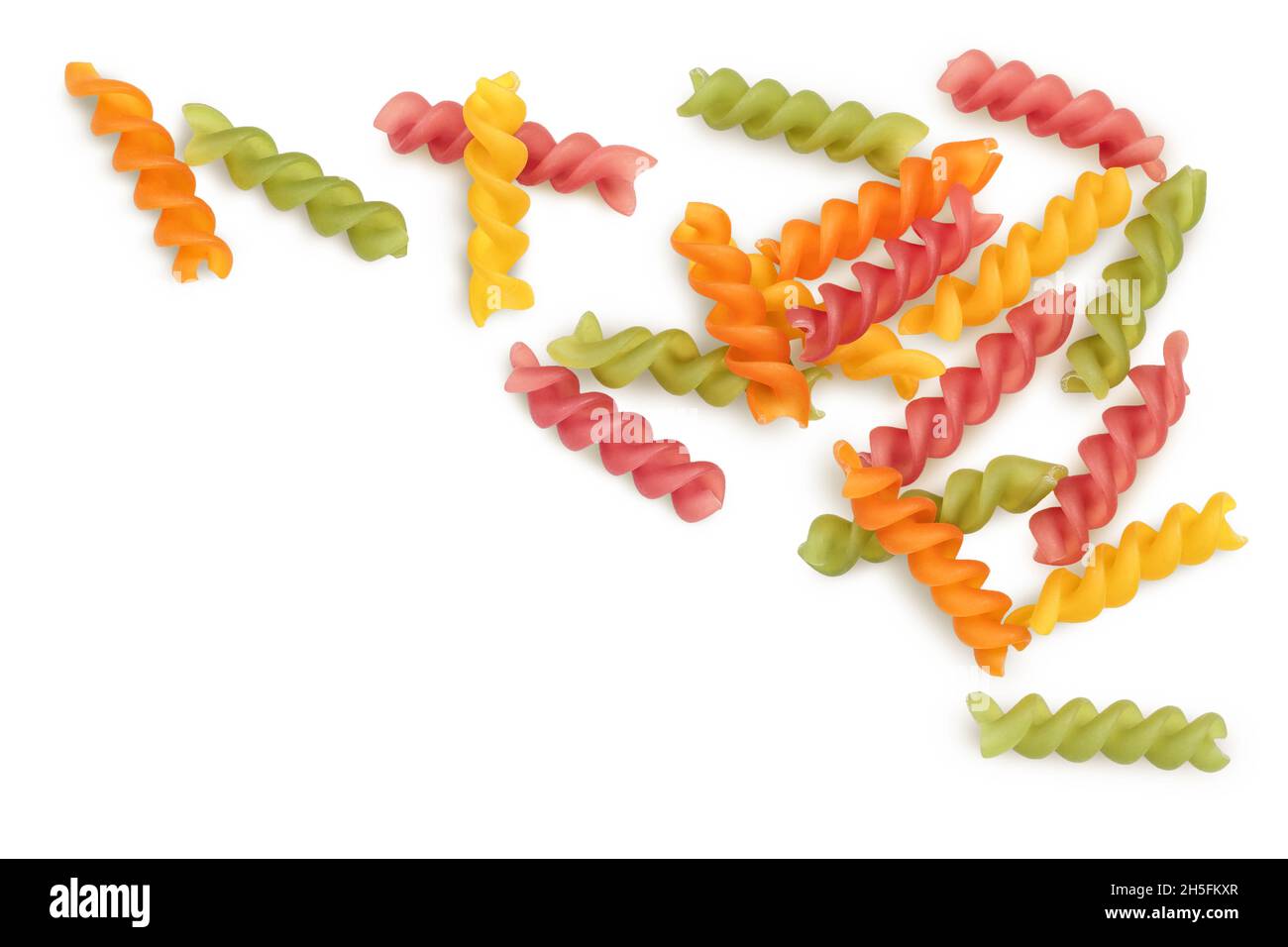 raw Fusilli colored pasta, isolated on white background with clipping ...