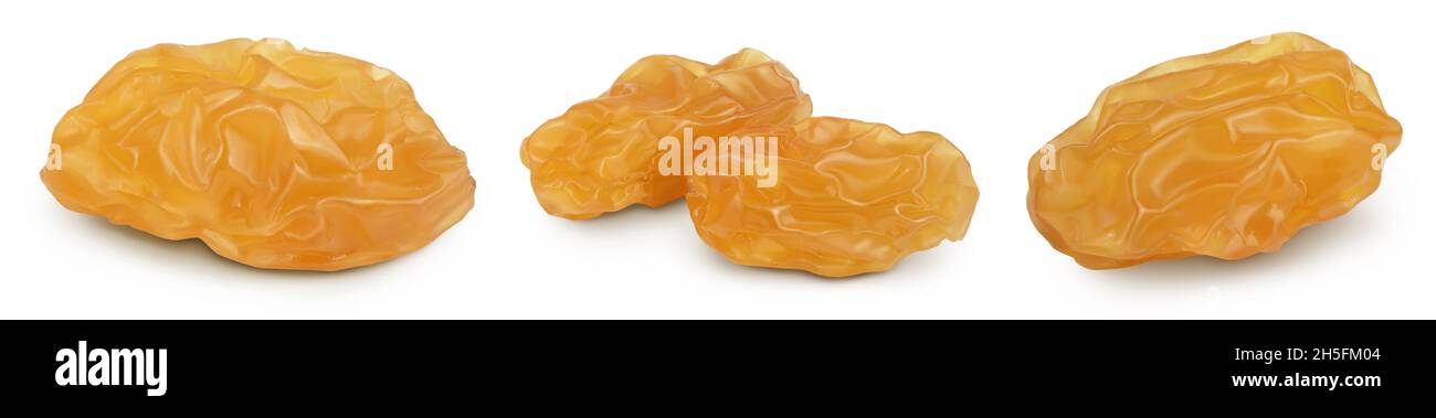 Yellow raisin isolated on white background with clipping path. Set or ...