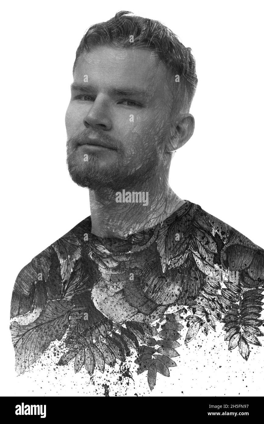 Paintography. A portrait of a man combined with an ink painting of ...