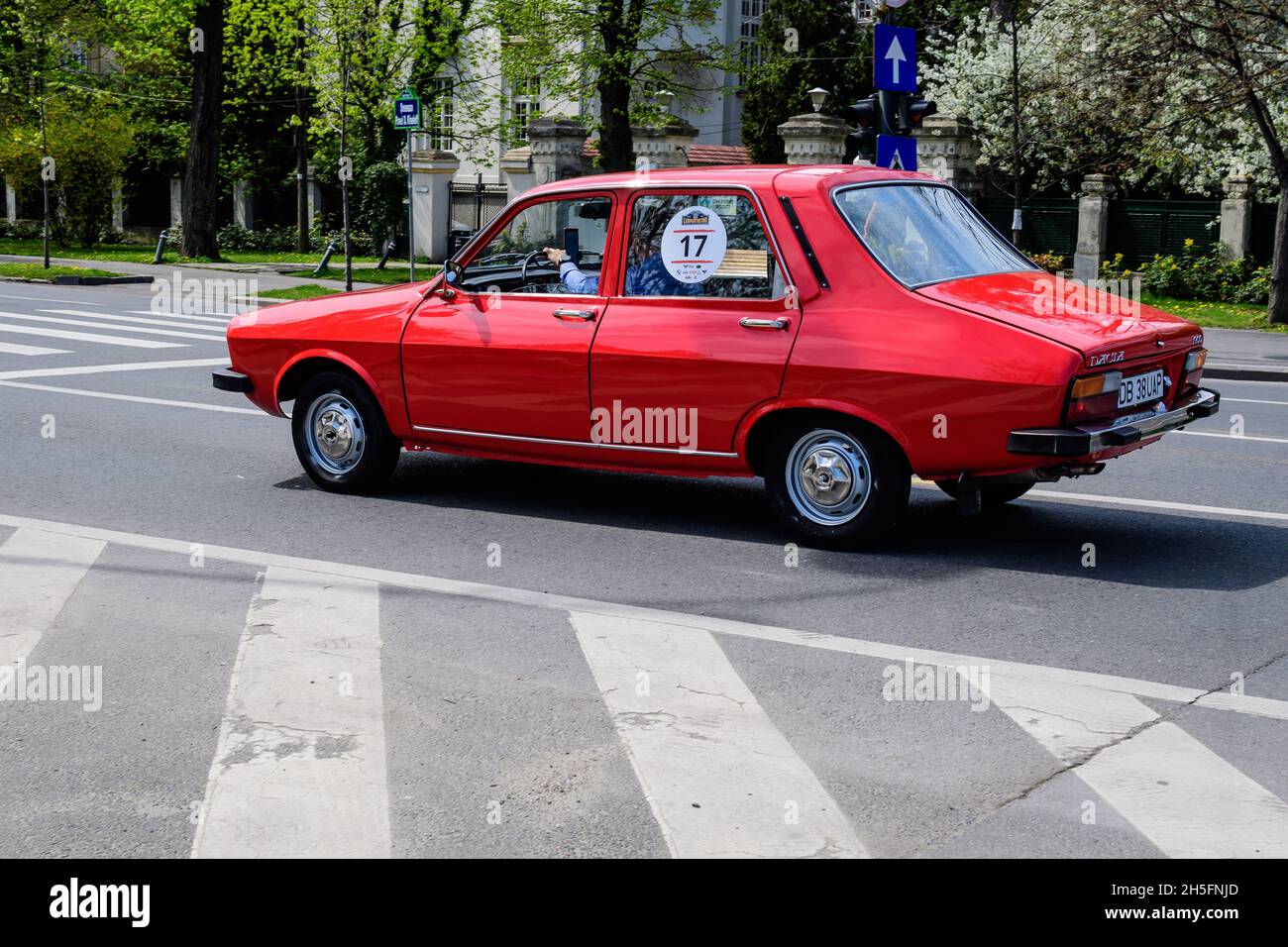 Bucharest, Romania, 24 April 2021 Old retro vivid red Romanian Dacia ...