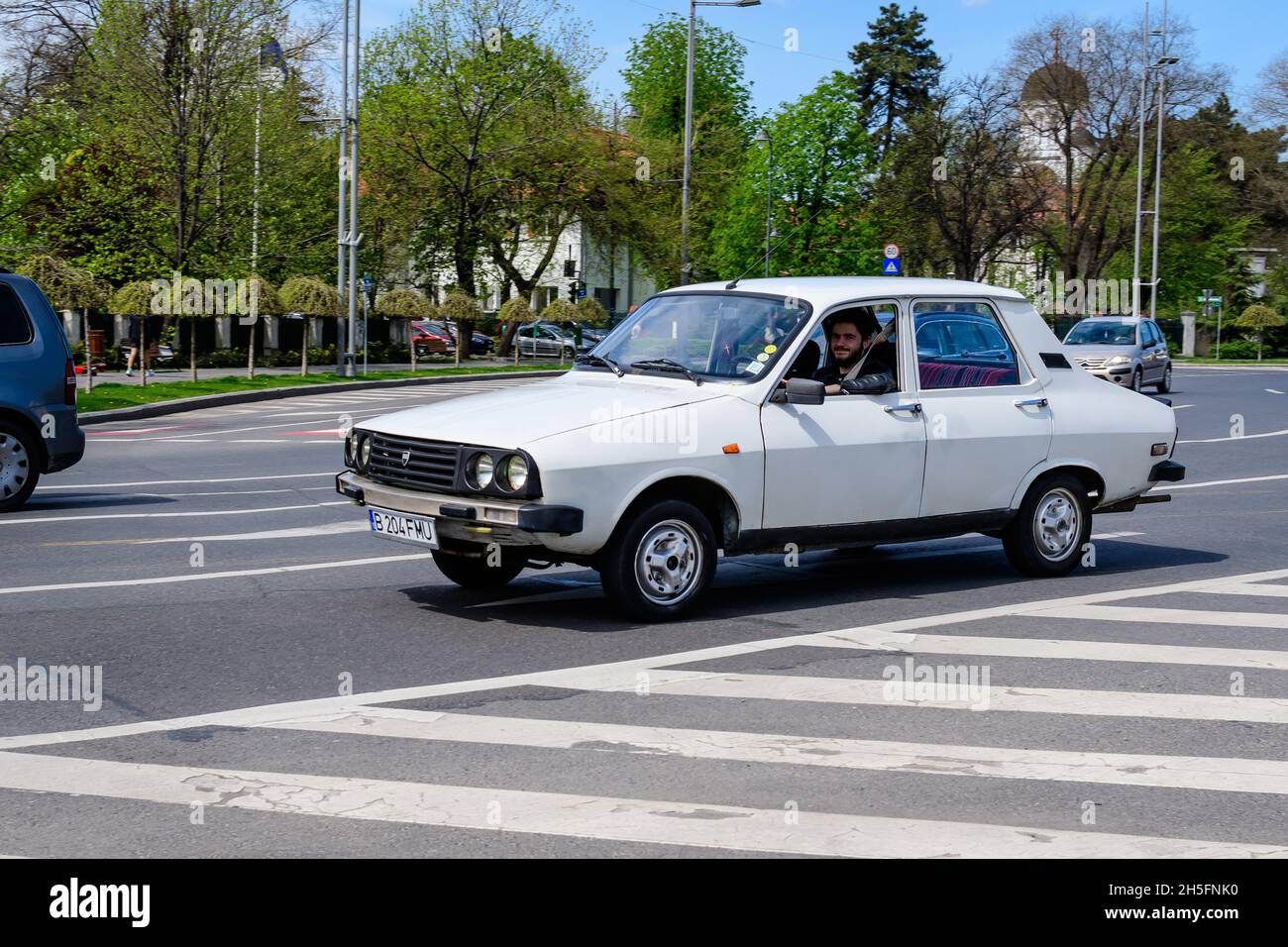 Bucharest, Romania, 24 April 2021 Old retro white Romanian Dacia 1310 ...