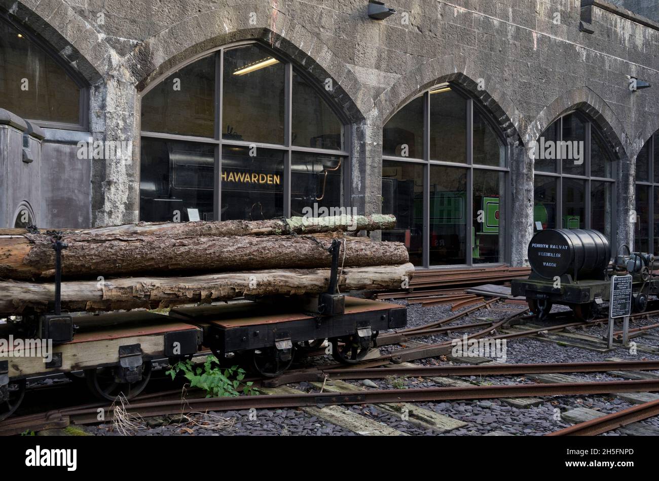Old steam railway carriages at Penrhyn Castle, a country house in a ...