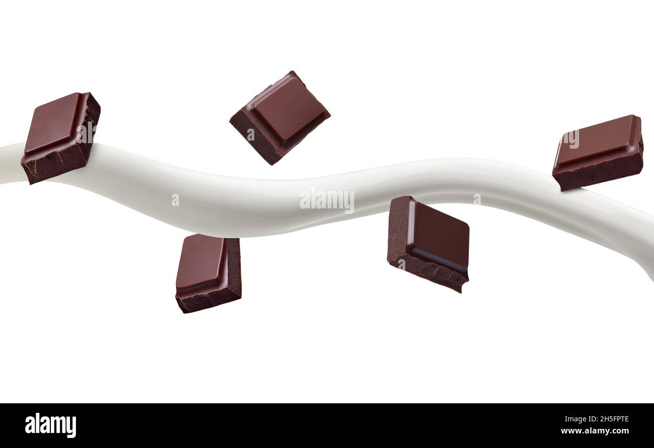 chocolate piece milk splash flow Stock Photo - Alamy