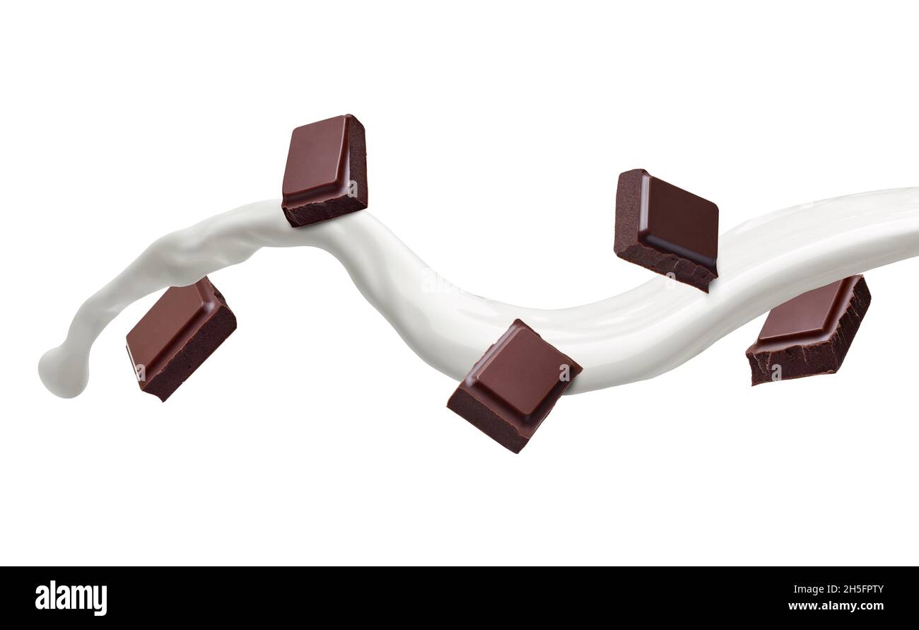 chocolate piece milk splash flow Stock Photo - Alamy
