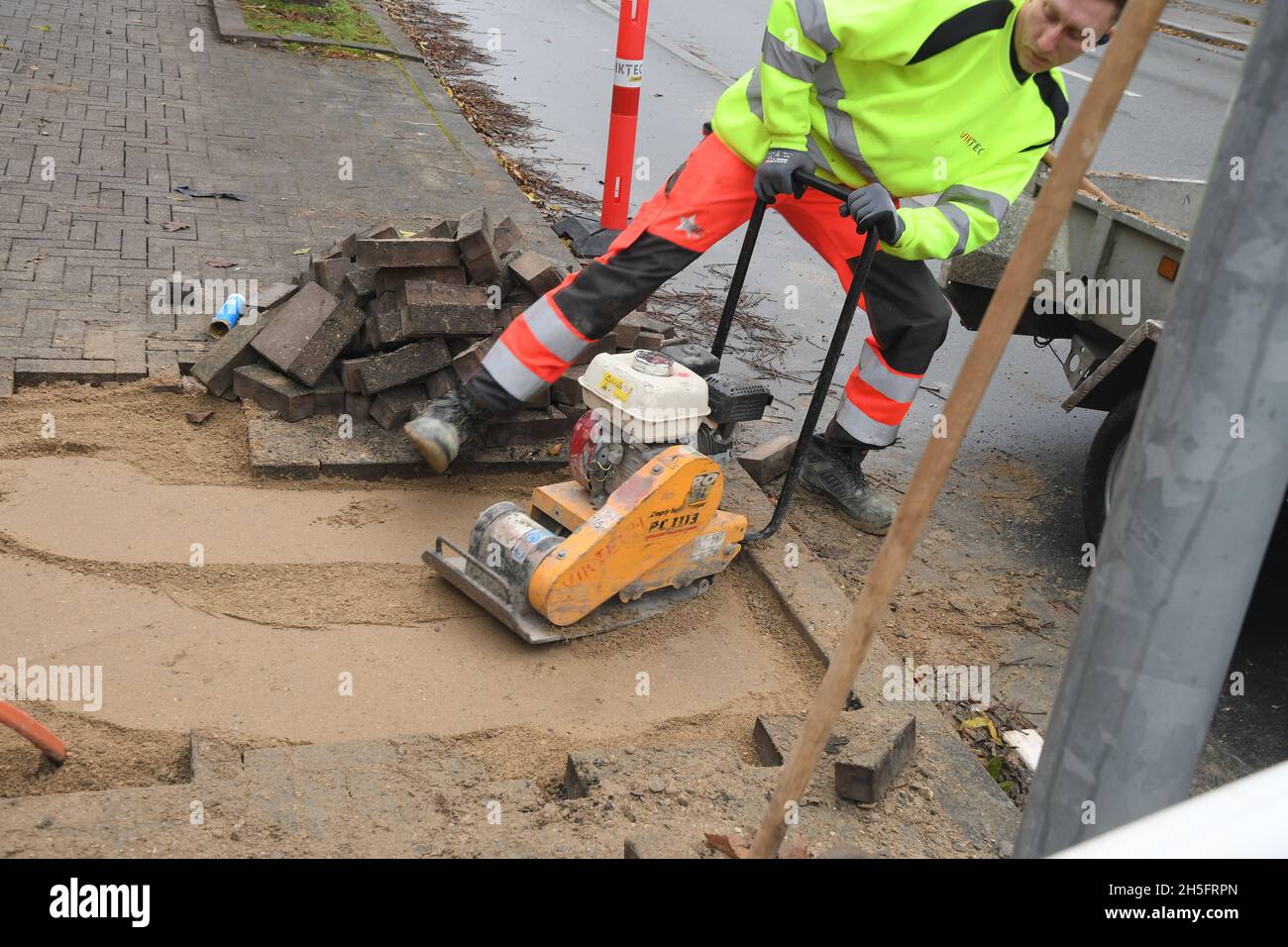 Copenhagen /Denmark / 09 November 2021 / Foot path construction work in ...