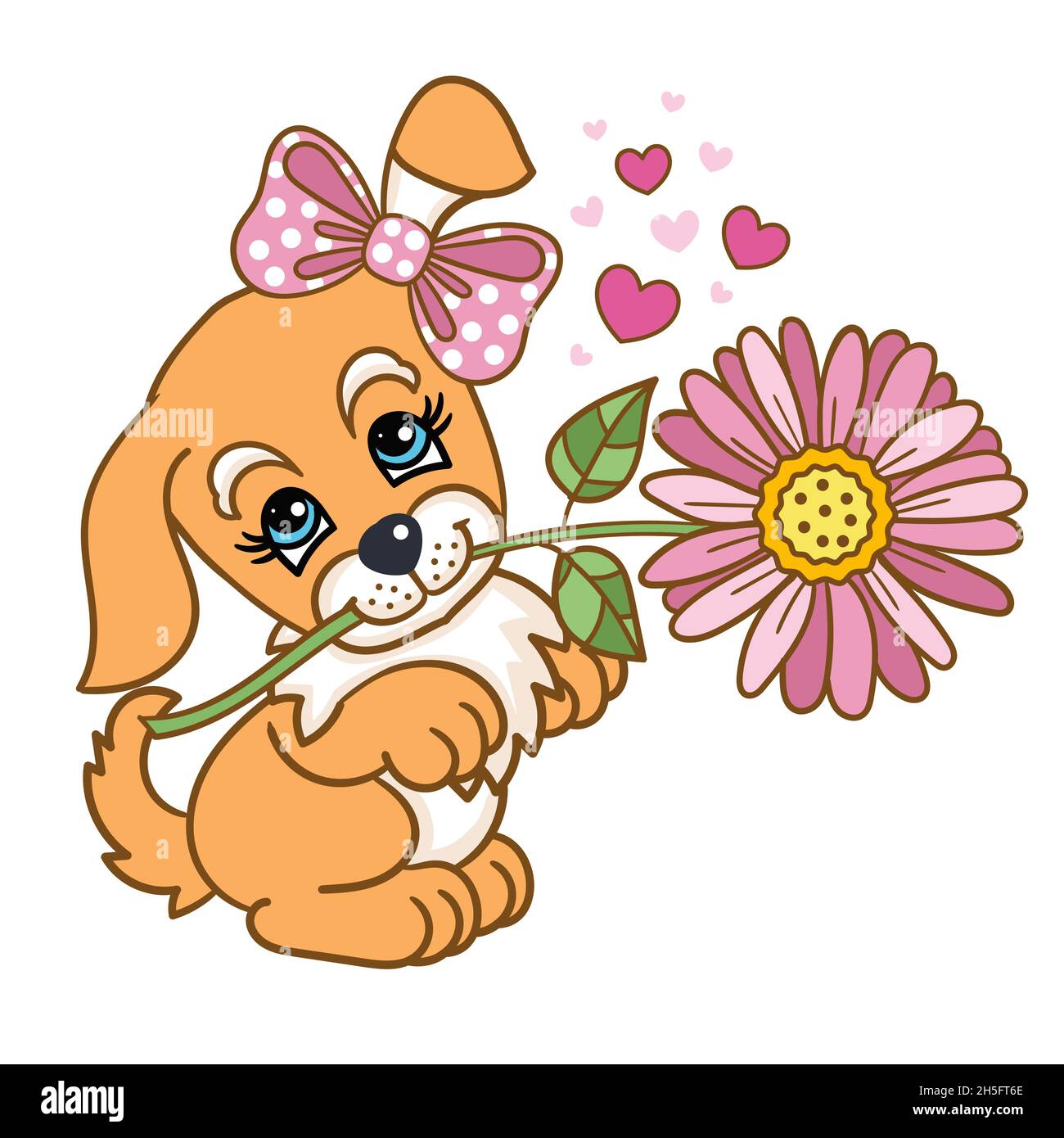 Cartoon Flower Dog Cute Dog In Flower Garden Stock Illustration