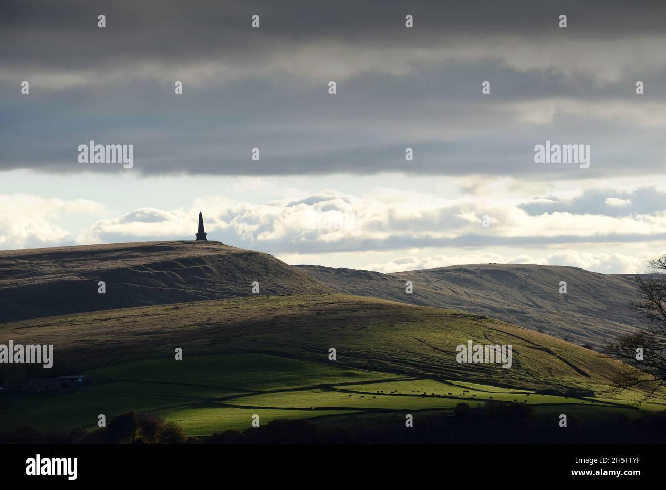Hill farm near Stoodley Pike Monument on the moors of the upper Calder ...