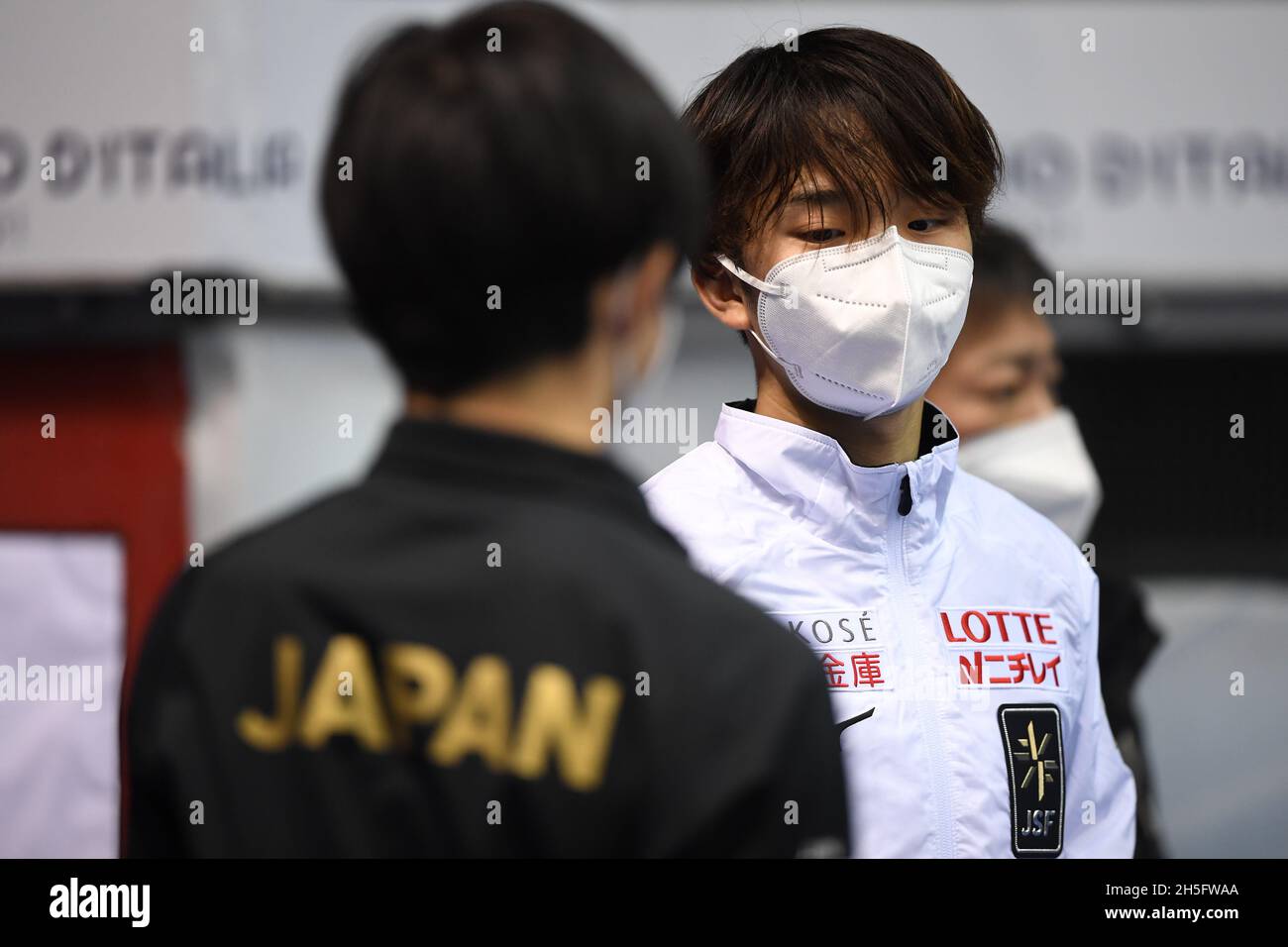 Kazuki TOMONO and Yuma KAGIYAMA from Japan during practice, at the ISU ...