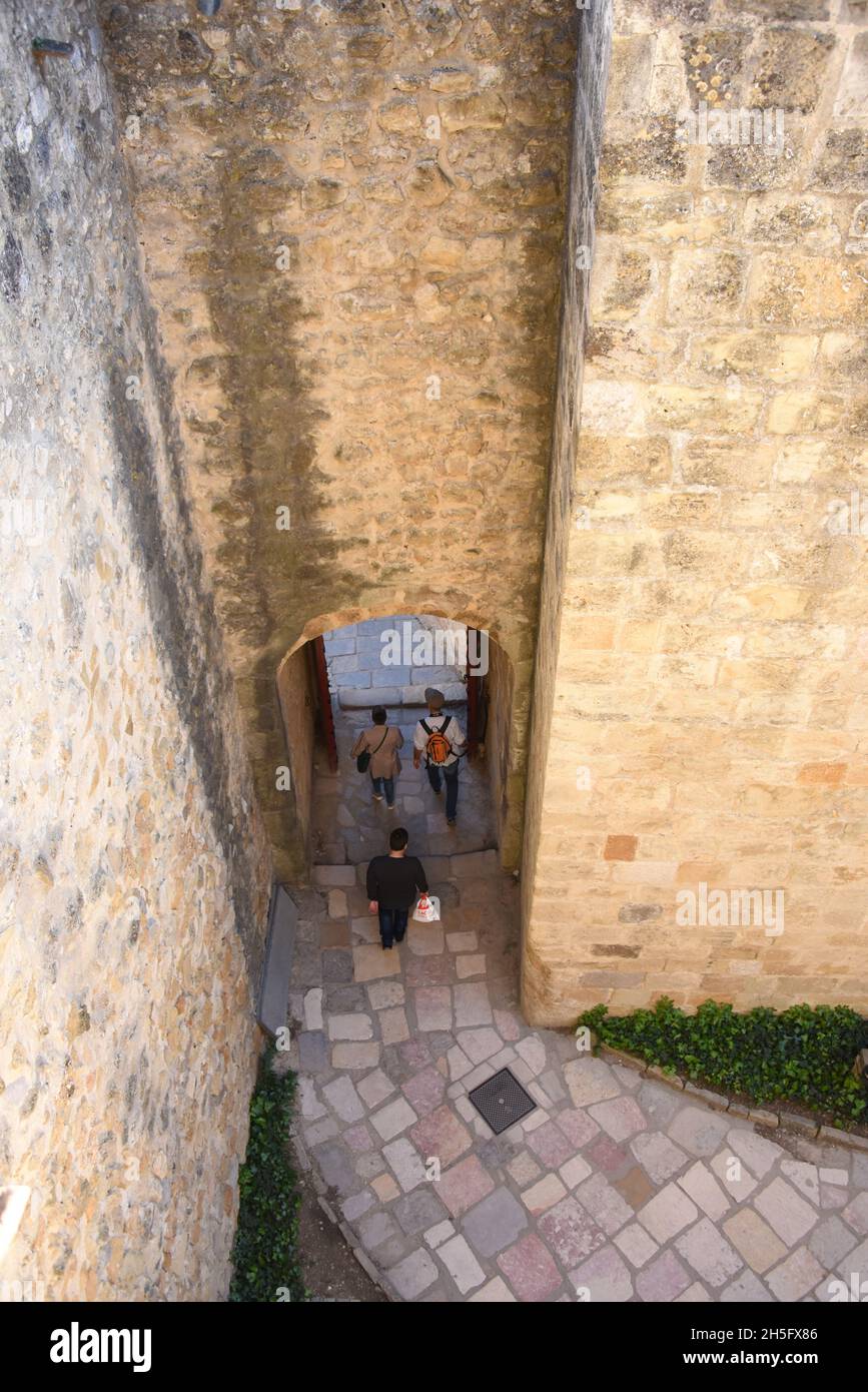 Aerial view of a footpath and archway of an old building Stock Photo ...