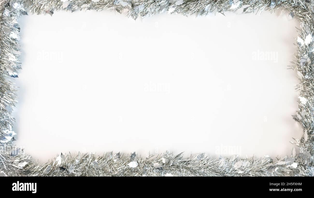 Beautiful silver tinsel christmas traditional decorations in winter ...