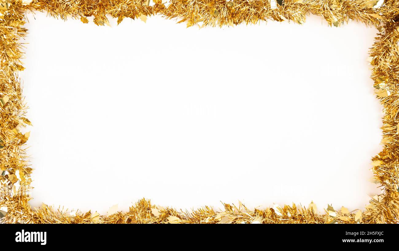 Beautiful golden tinsel christmas traditional decorations in winter ...