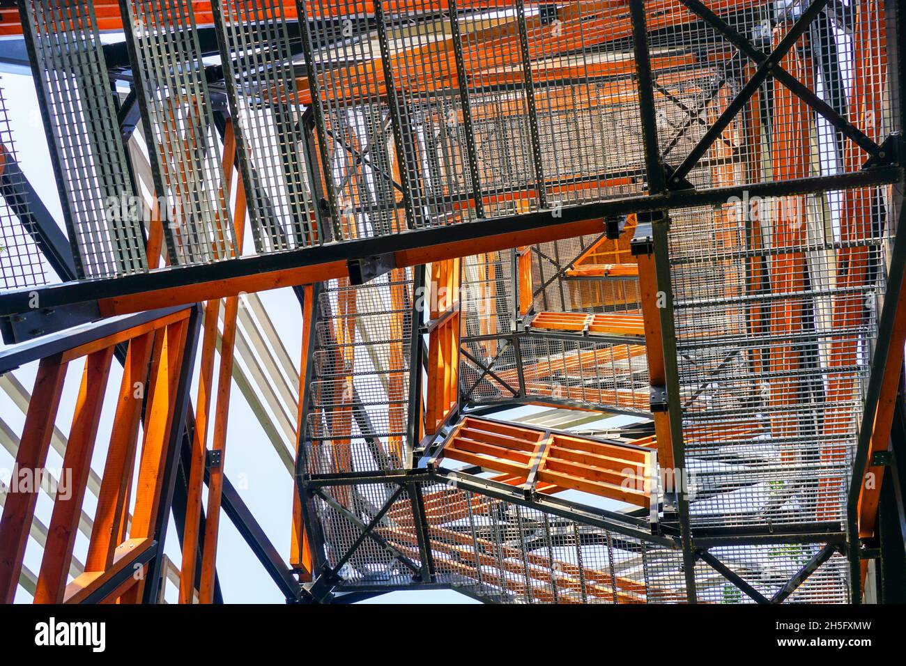 a fragment of the structure of a new modern metal observation tower ...