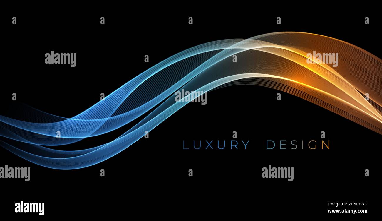 Abstract Waves. Shiny blue moving lines design element on dark ...