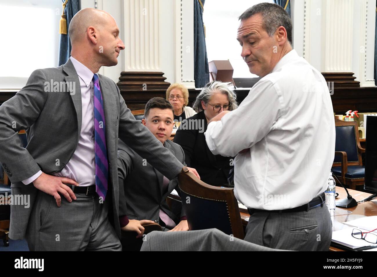 Kenosha, Wisconsin, USA. 9th Nov, 2021. KYLE RITTENHOUSE seated between ...