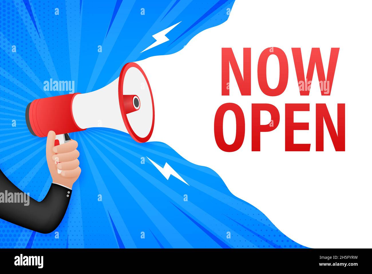 Megaphone with now open. Megaphone banner. Web design. Vector stock ...