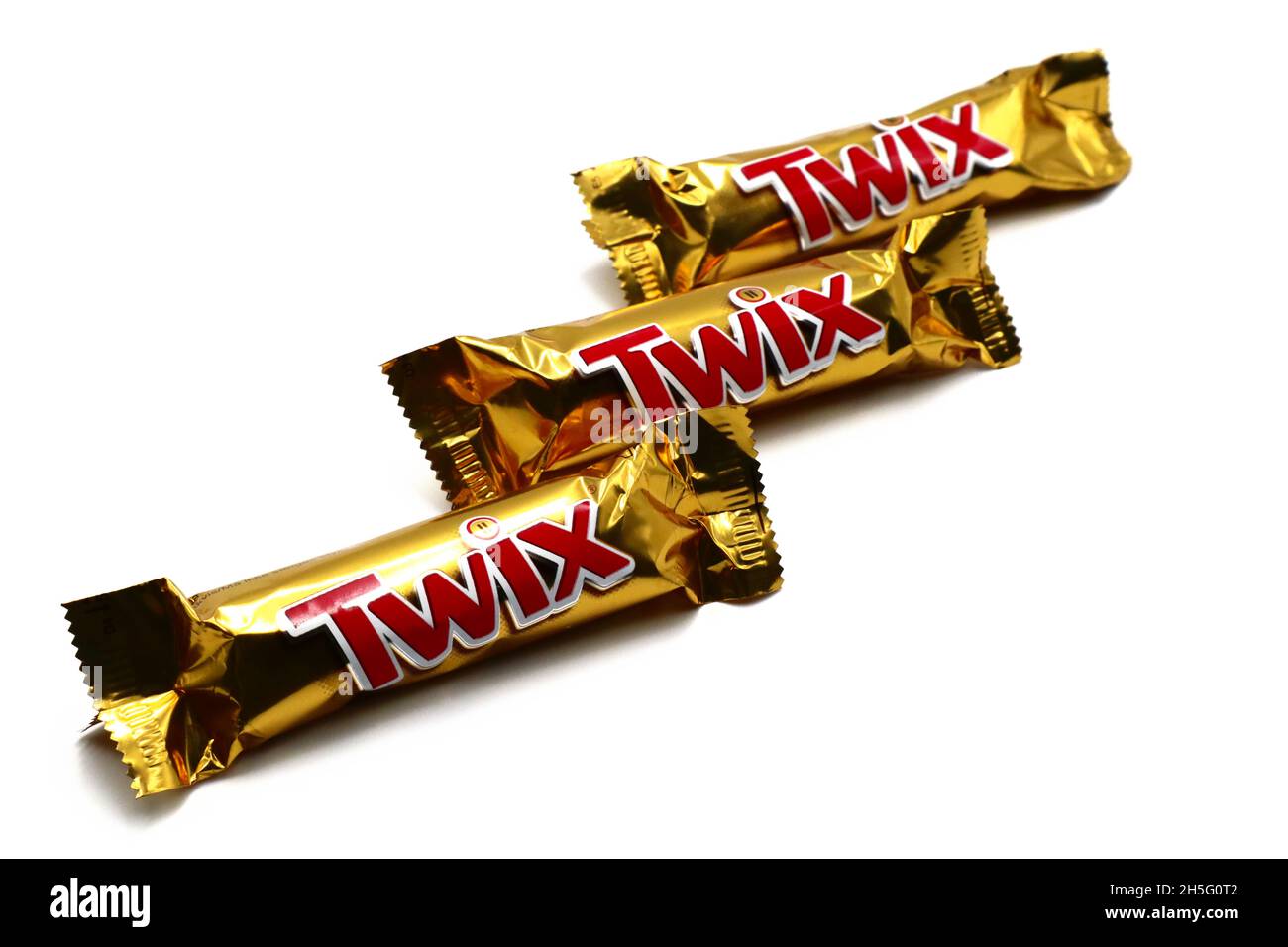 TWIX chocolate bar isolated on white background. Twix is a brand of ...