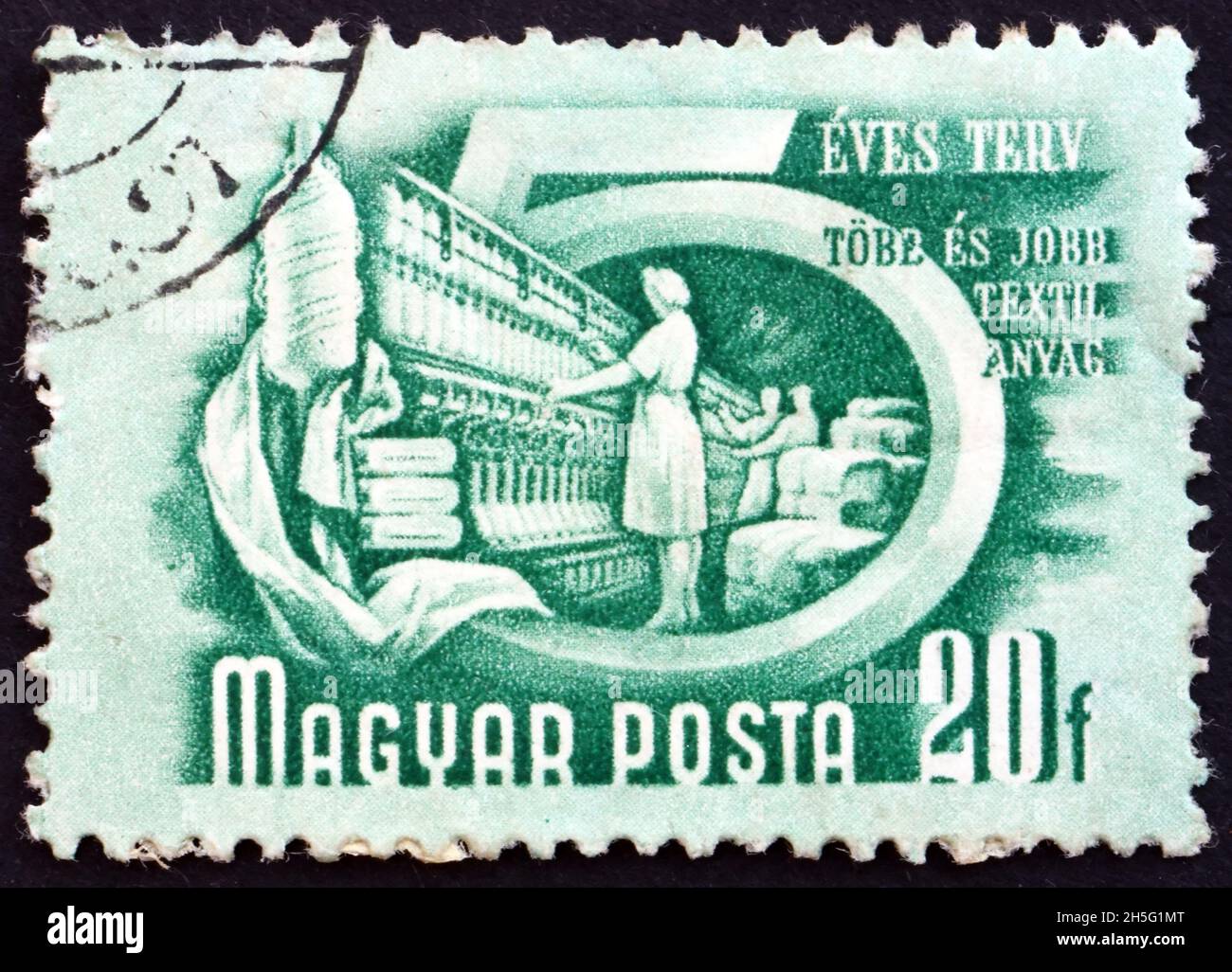 HUNGARY - CIRCA 1950: a stamp printed in Hungary shows Textile Industry ...