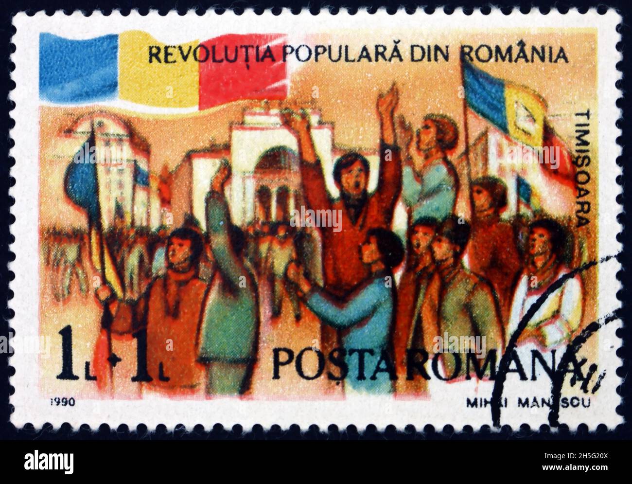 ROMANIA - CIRCA 1990: a stamp printed in Romania shows Crowd, Timisoara ...