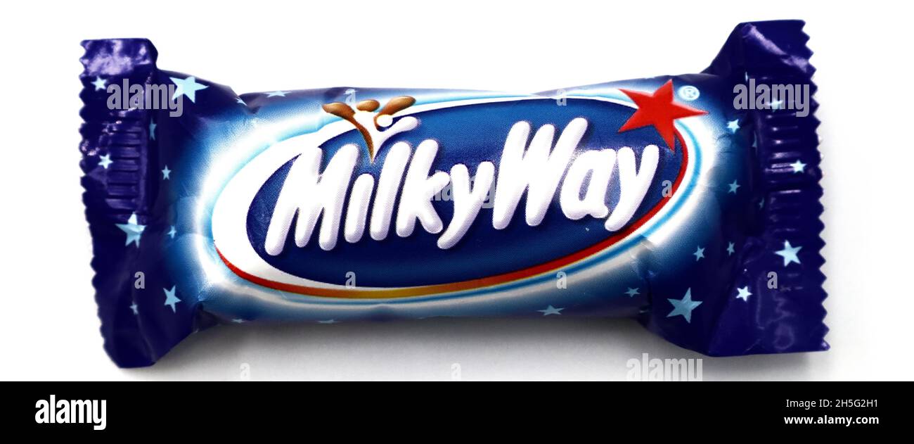 MILKY WAY chocolate bar isolated on white background. Milky Way is a ...