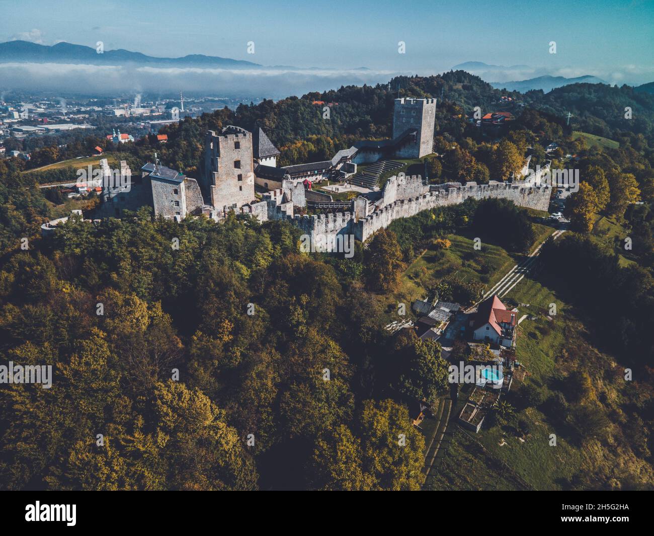 Drone view of Celje castle in Slovenia Stock Photo - Alamy