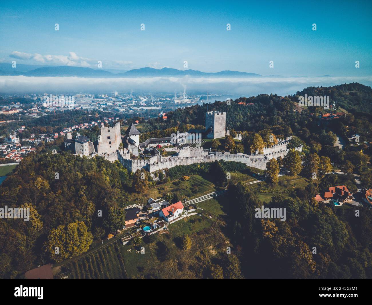 Drone view of Celje castle in Slovenia Stock Photo - Alamy