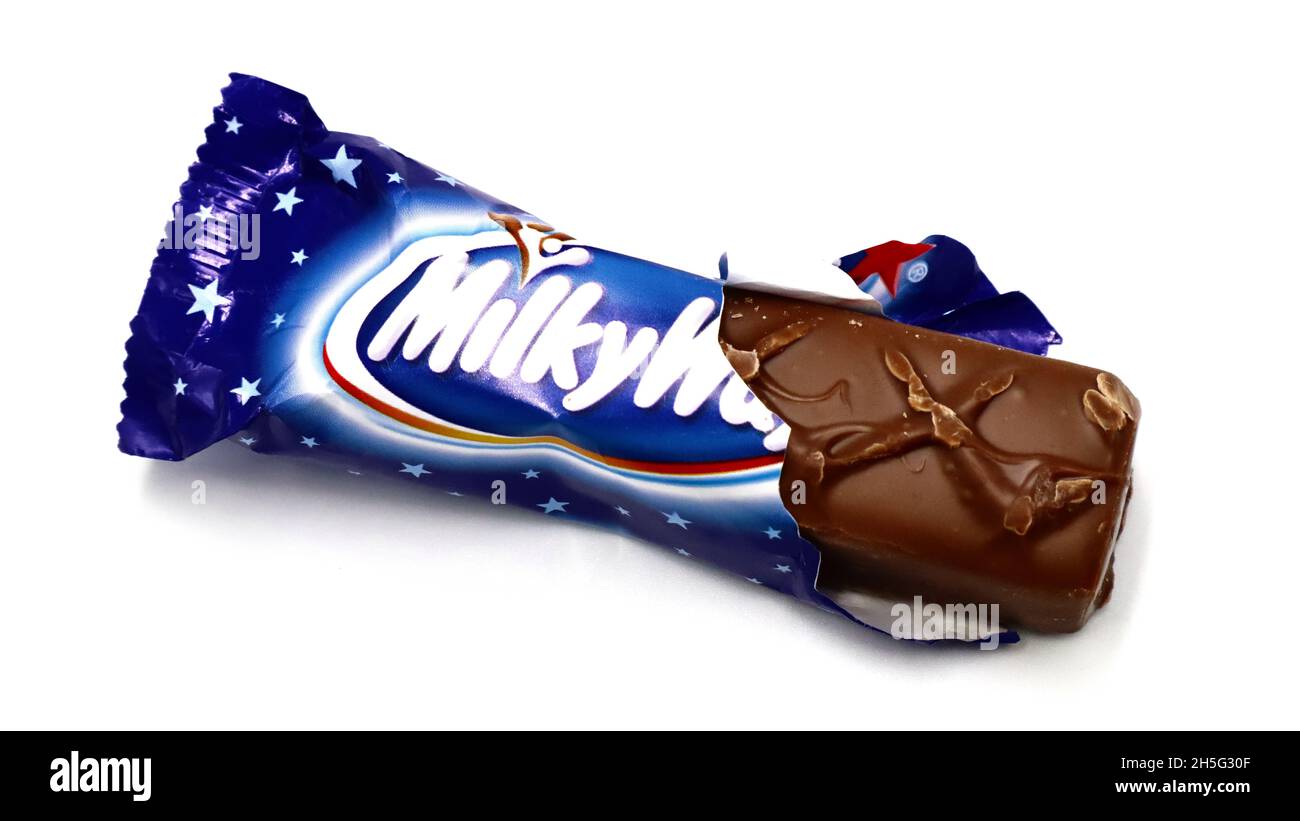 MILKY WAY chocolate bar isolated on white background. Milky Way is a ...