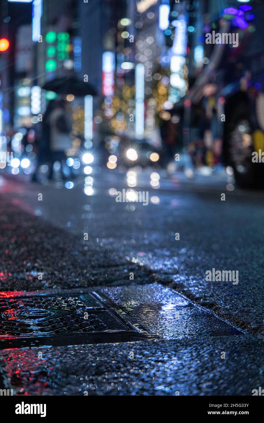 Night street with rain and light reflections Stock Photo - Alamy