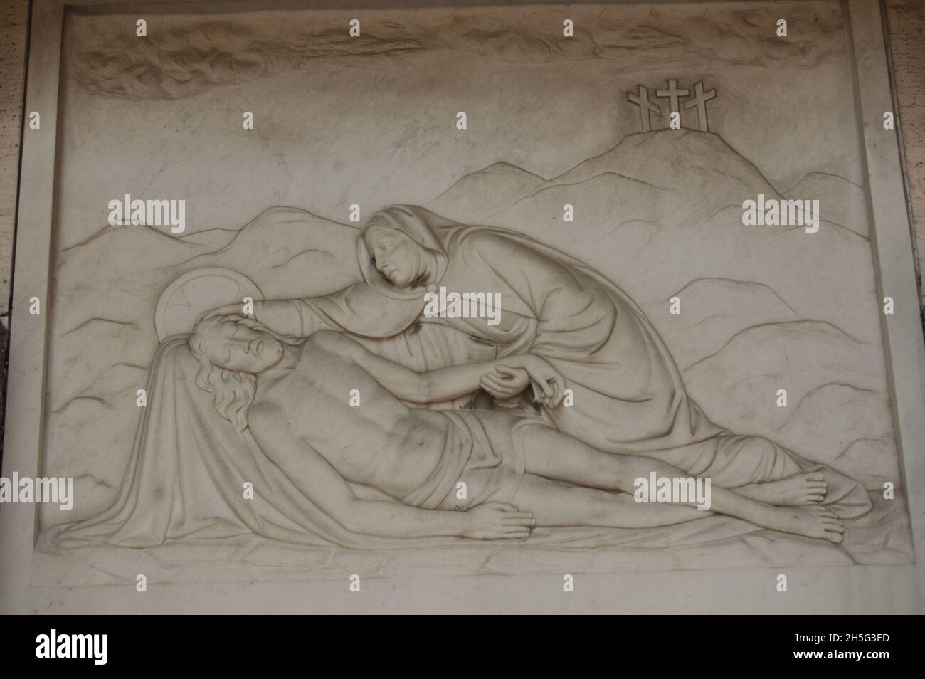 marble bas-relief depicting Jesus dying on Golgotha Stock Photo - Alamy