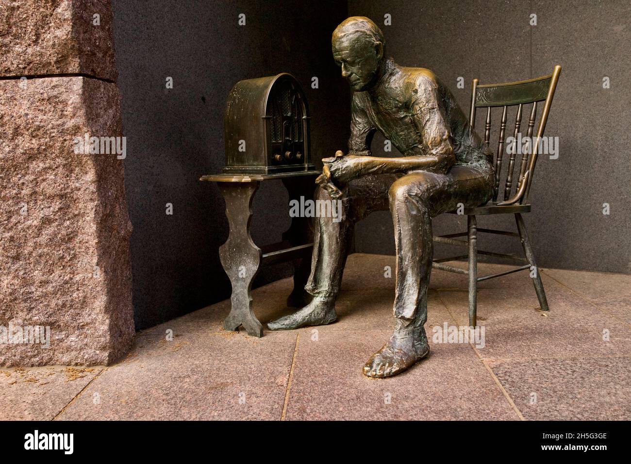 Sculpture of man listening to a broadcast on vintage radio at the FDR ...