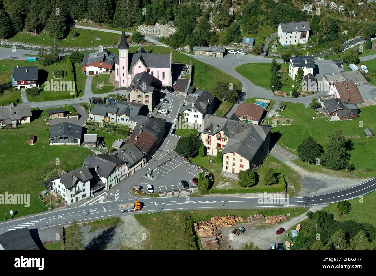 Bird's eye view on the municipality of Trient, Trient Valley, Valais ...