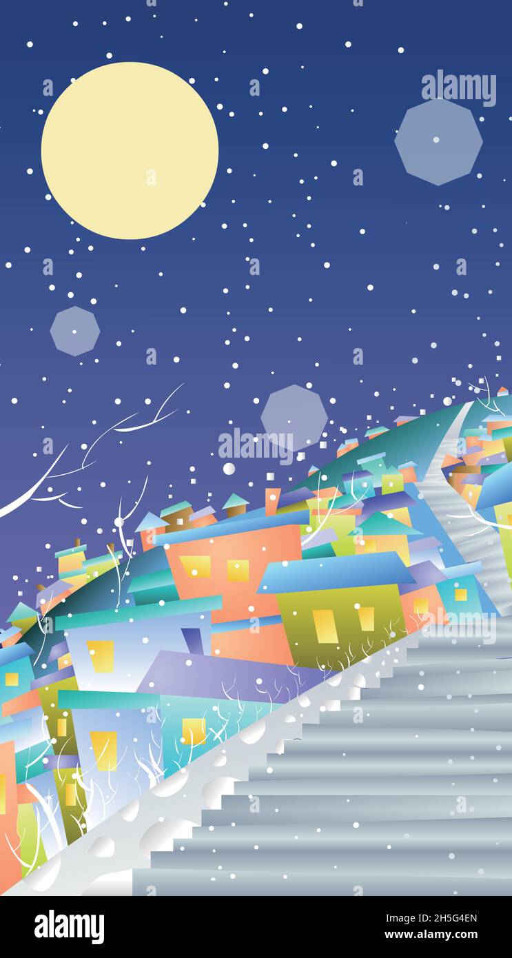 Night winter landscape in Stock Vector Images - Alamy