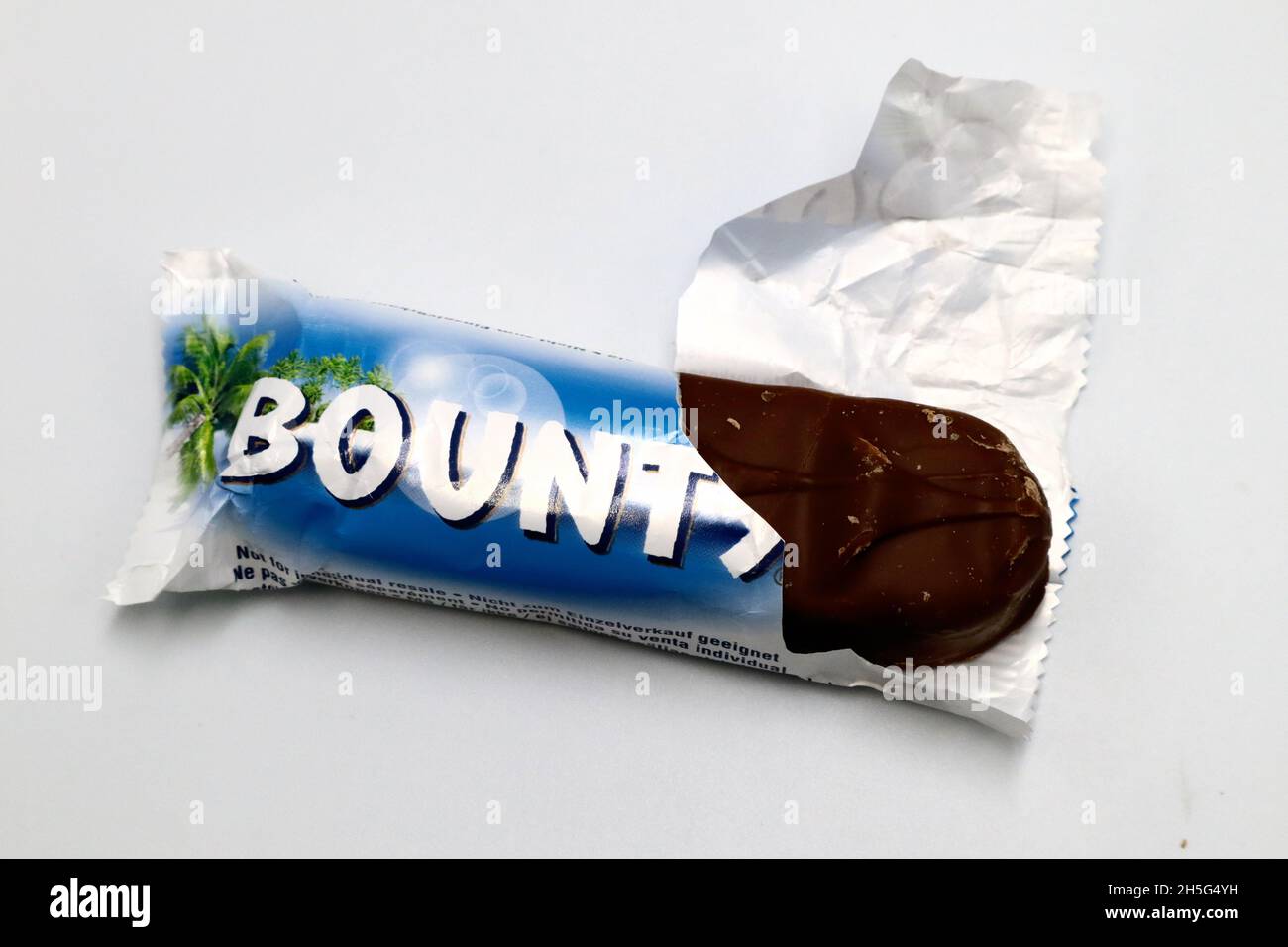 BOUNTY chocolate bar isolated on white background. Bounty is a brand of ...