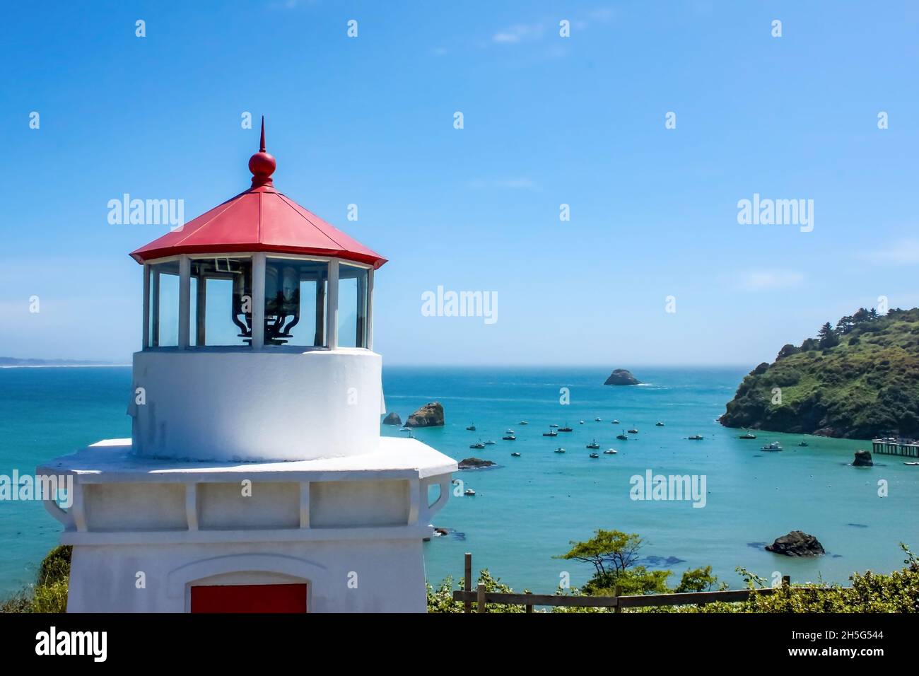 Closeup of Trinidad Head Lighthouse overlooking Trinidad bay California ...