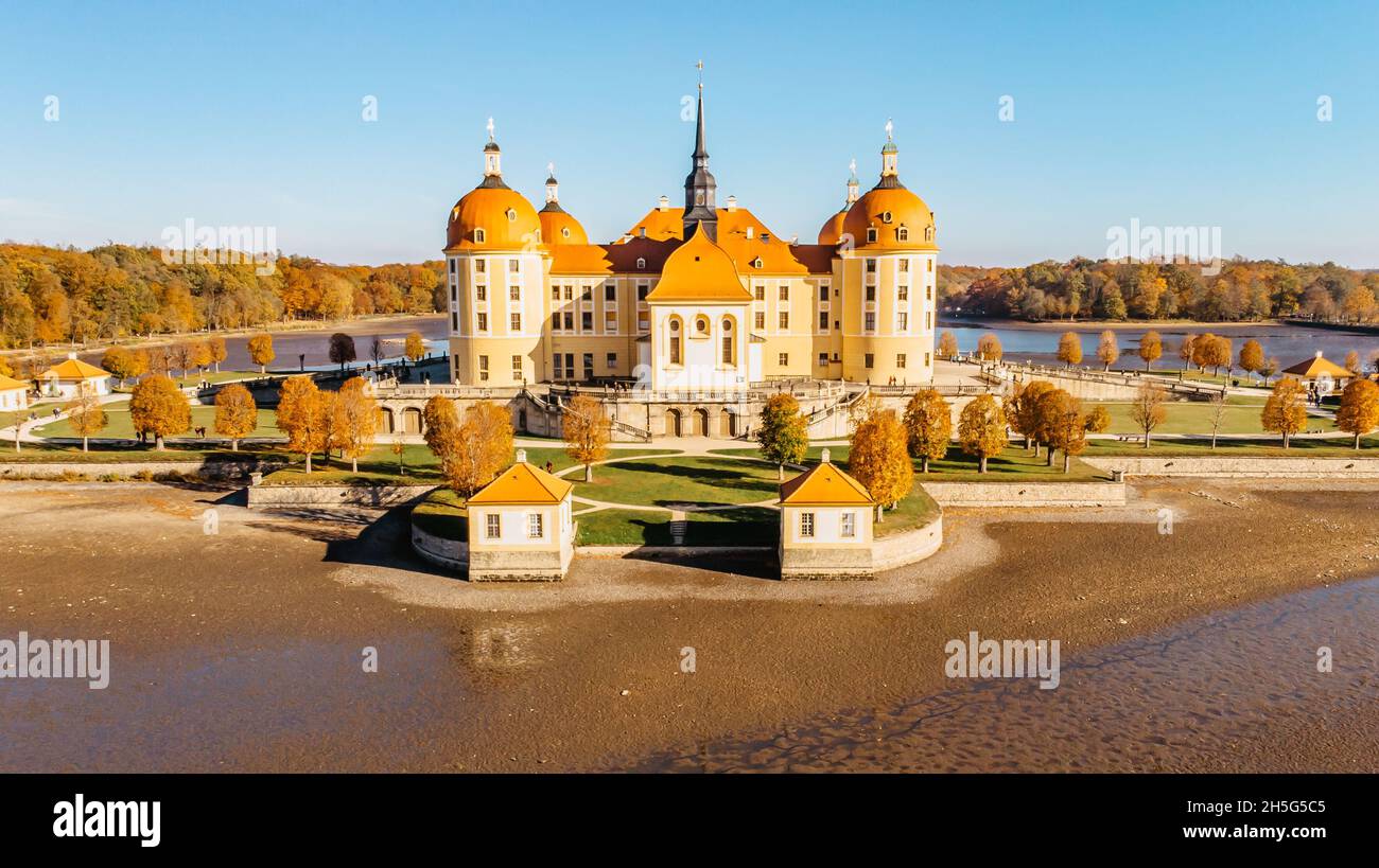 Aerial view of fairy tale Moritzburg Castle in Saxony,Germany ...