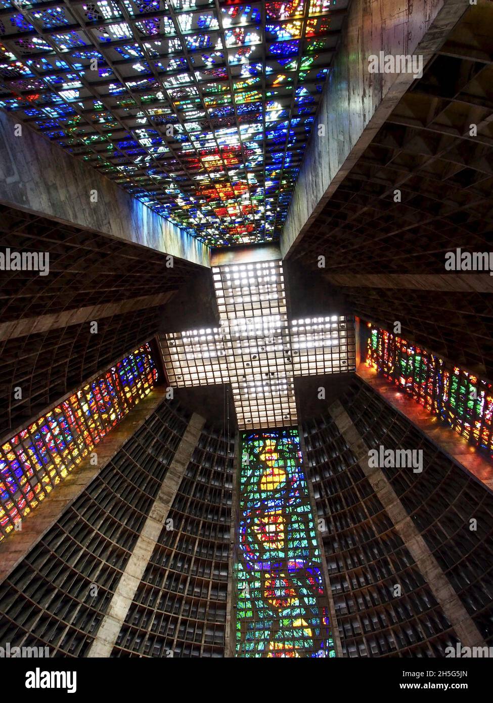 Stained glass windowsin Catedral Metropolitana de Sao Sebastiao do Rio ...