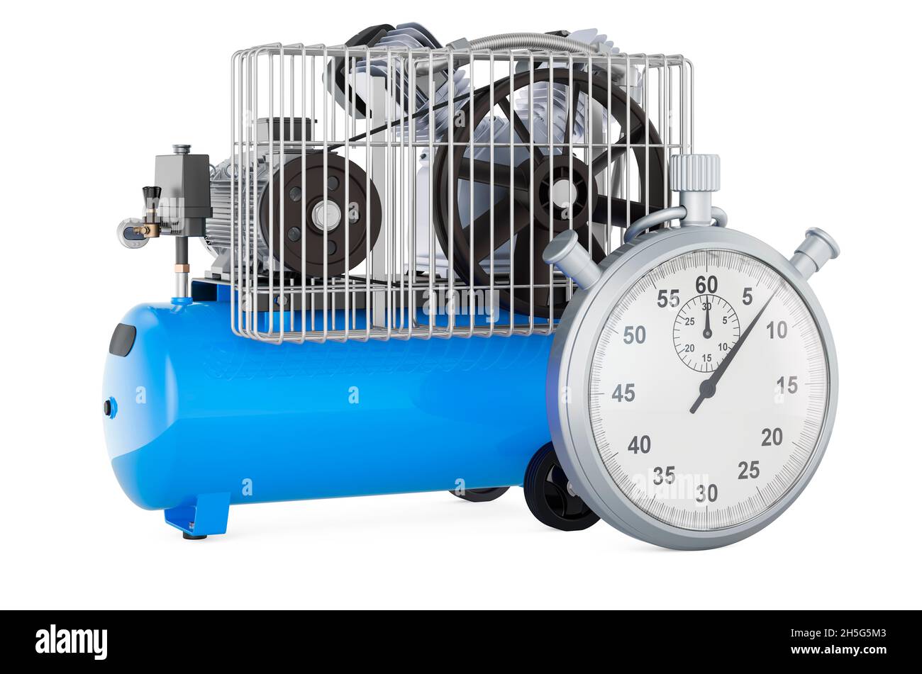 Air compressor with stopwatch, 3D rendering isolated on white ...