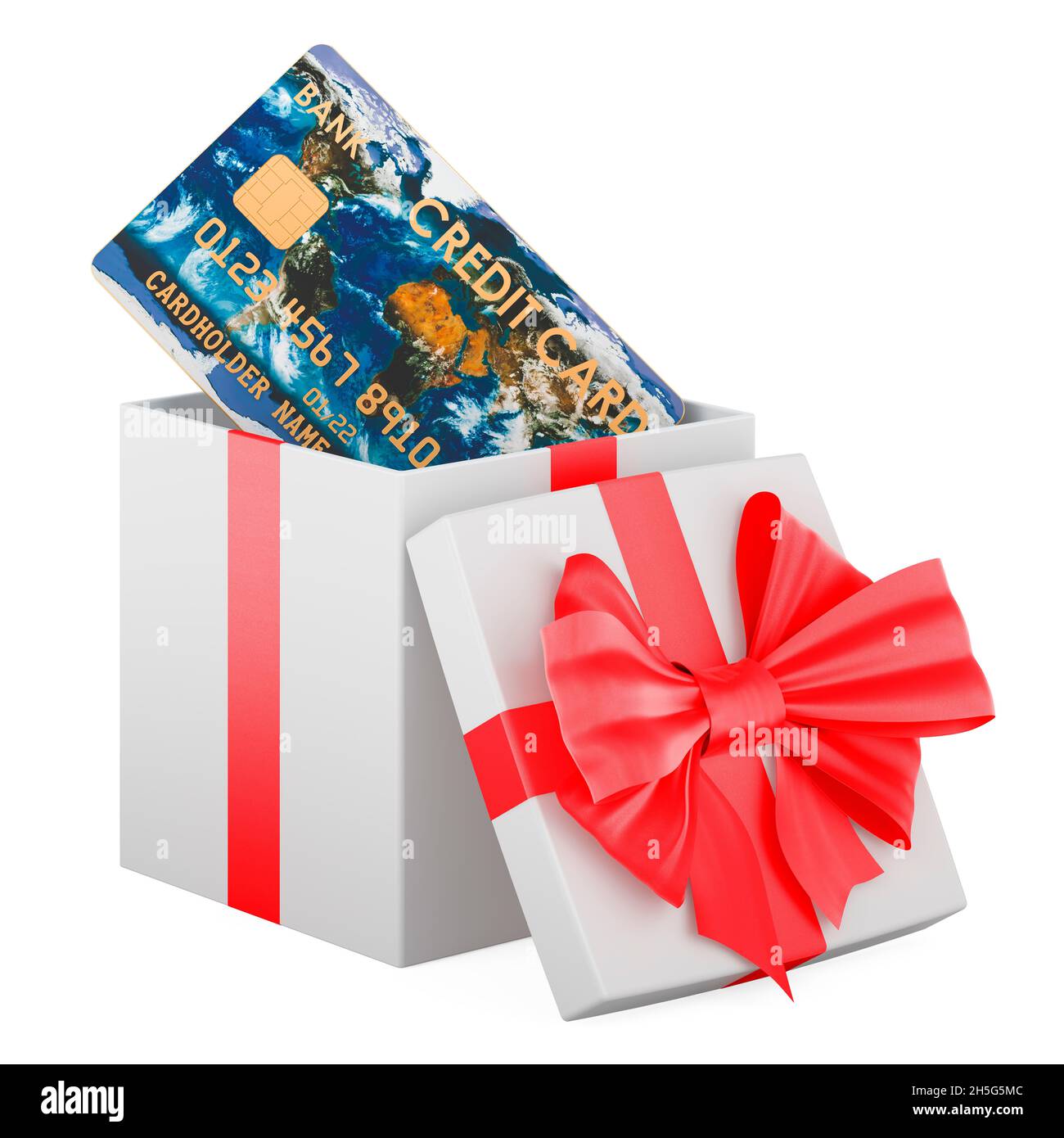 Credit card inside gift box, present concept. 3D rendering isolated on ...