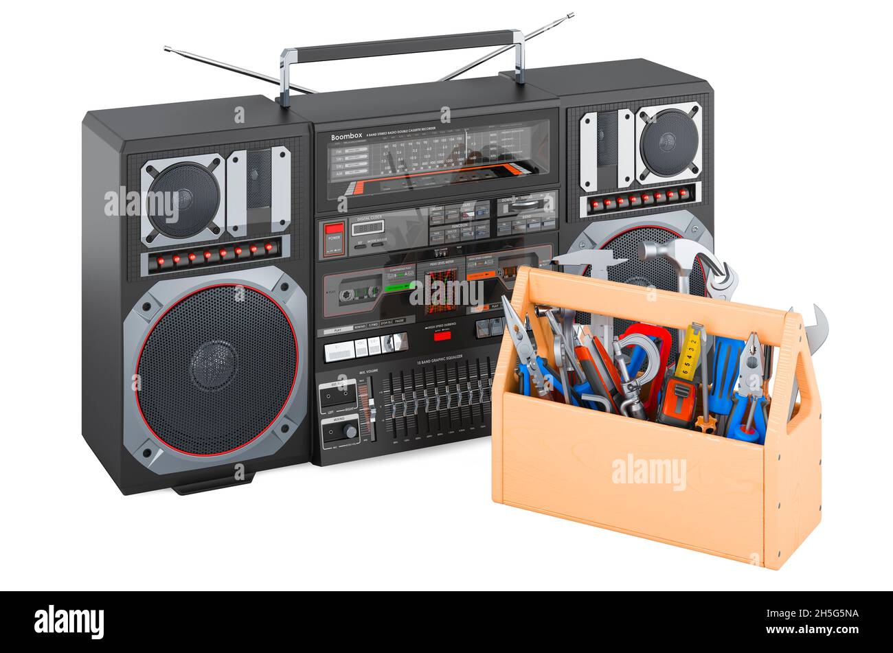 Boombox with toolbox. Service and repair of boombox, 3D rendering ...