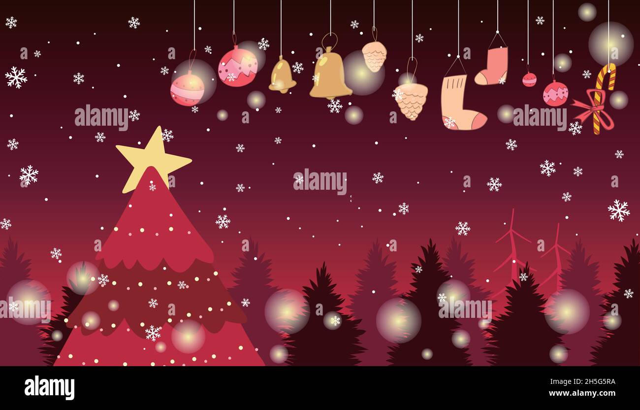 Decorations on christmas tree snow Stock Vector Images - Alamy