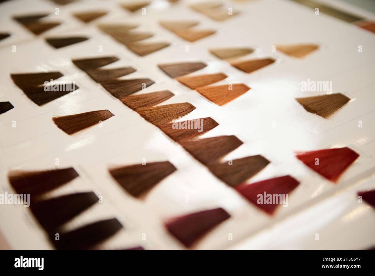 Cropped view of hair dye color chart on calatog .Close-up of hair dye ...